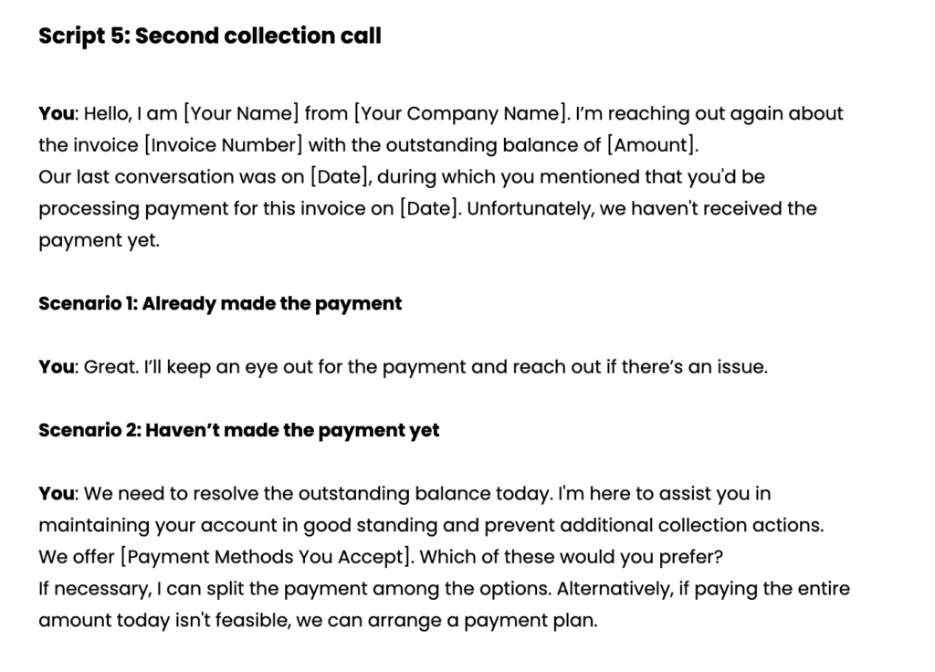 Download free collection calls script template